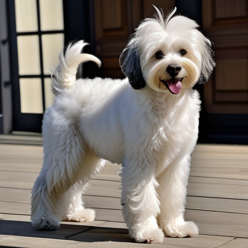 A Playful White Dog with Fluffy Fur Enjoying a Sunny Day Outdoors.