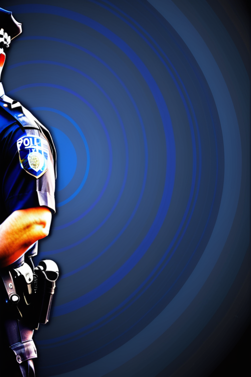Police Officer Standing Proudly Against a Dynamic Blue Background Design