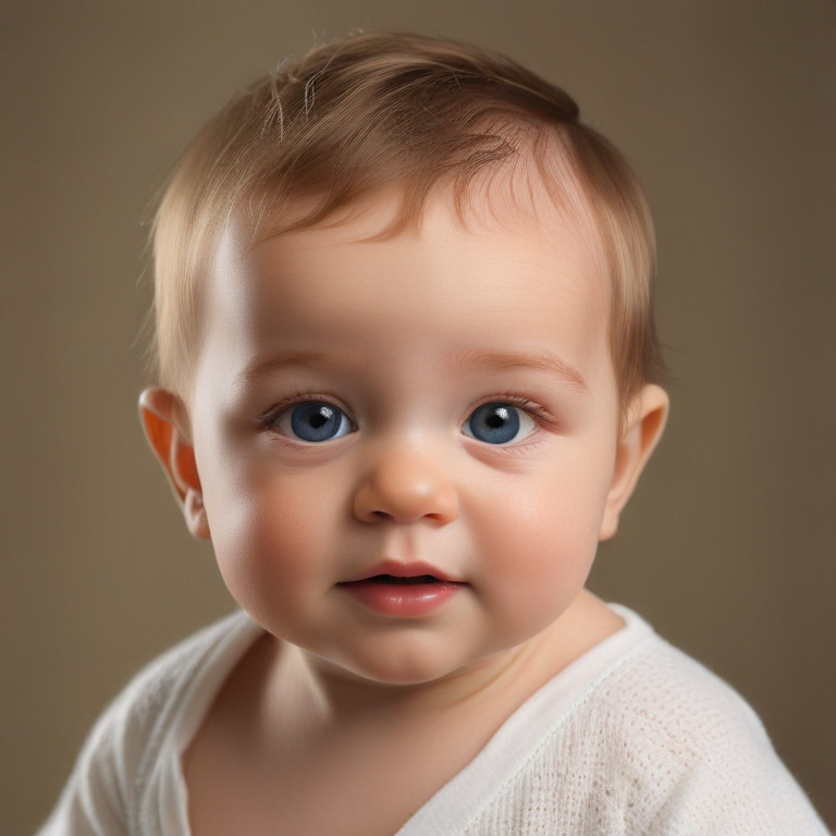 Adorable Baby with Bright Blue Eyes and a Sweet Expression Smiling Warmly.