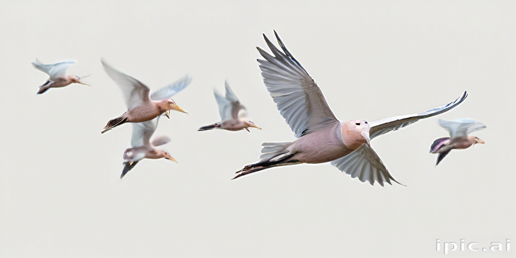 A Flock of Birds Gracefully Soaring Through the Clear Sky Above.