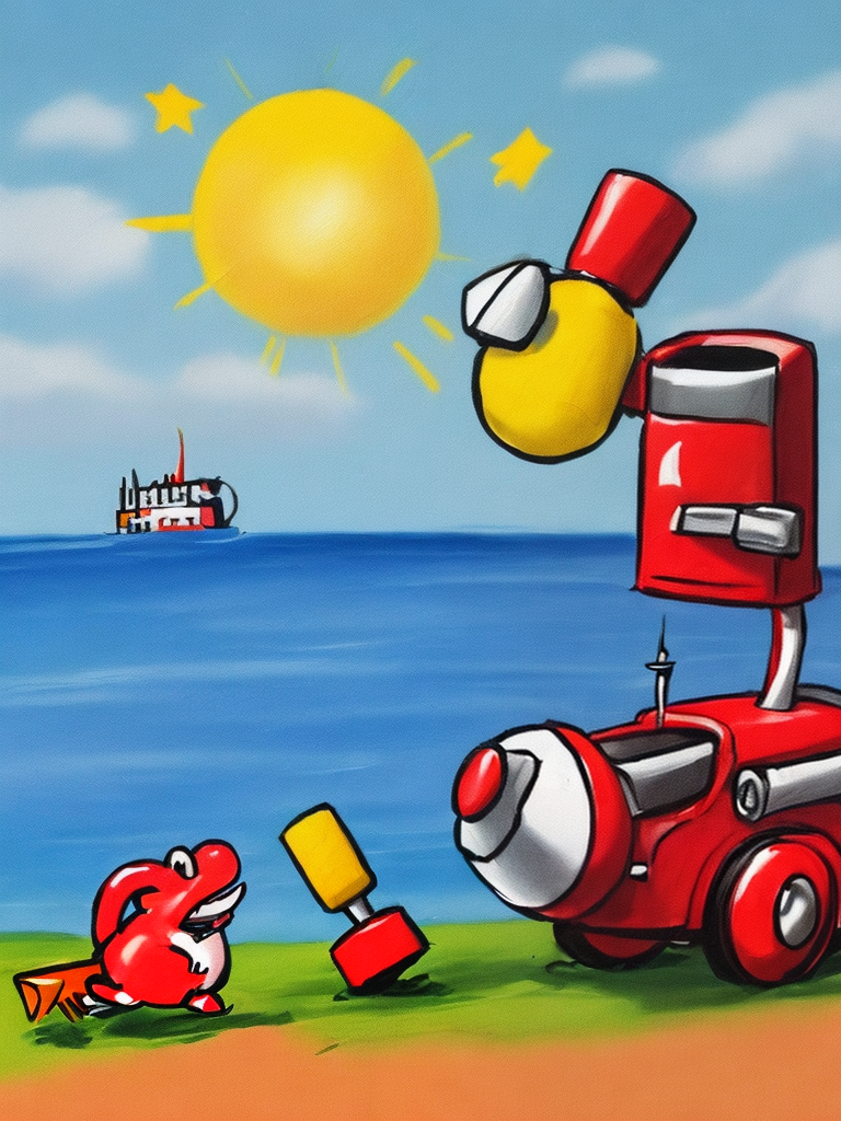 Toad smashing a toaster with a sledgehammer