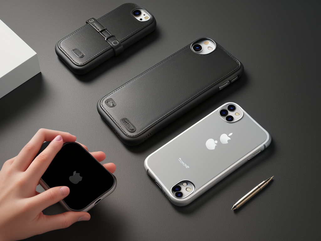 Stylish Collection of Smartphone Cases and Accessories on a Modern Surface