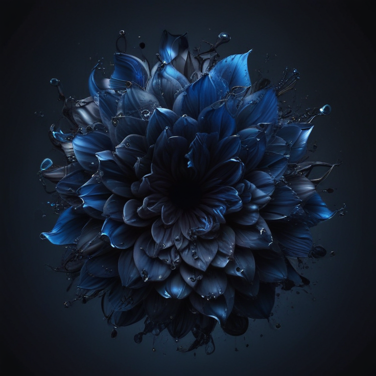 Stunning Blue Floral Design with Intricate Petals and Water Droplets