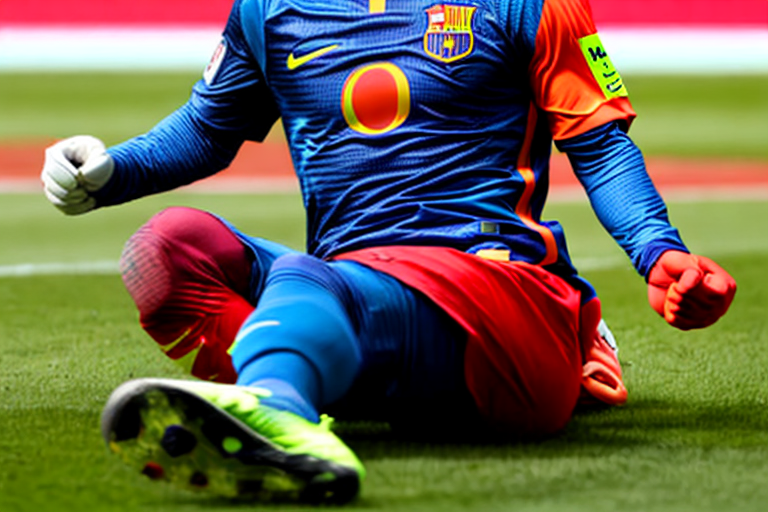 giant robot shooting laser beams at Lionel Messi.