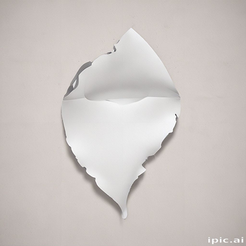 Abstract Art Piece Featuring a Torn Paper Leaf Shape on White Background