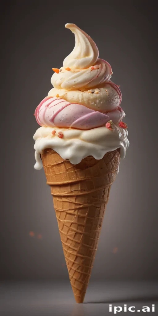 Deliciously Swirled Ice Cream Cone with Toppings and Creamy Texture