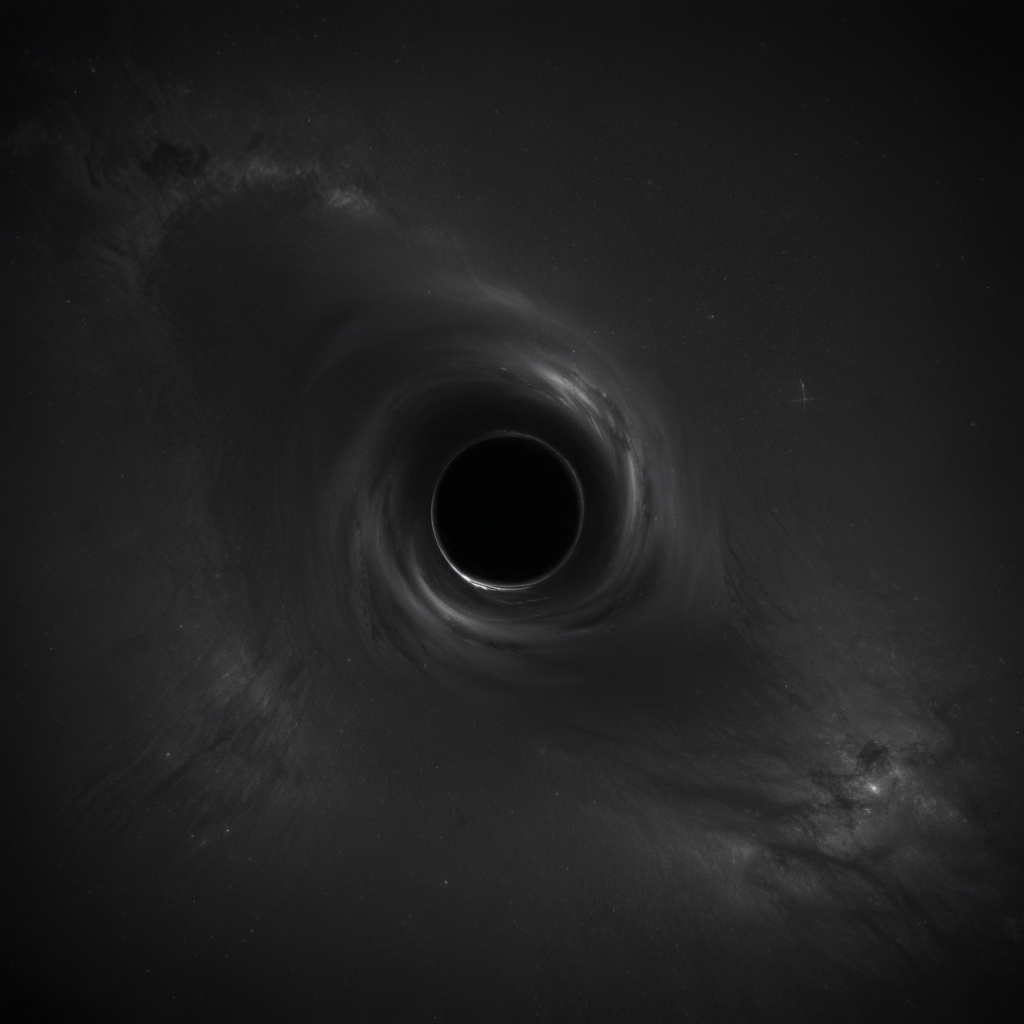 An isolated black hole roaming around the dark, pure-black outer space ...