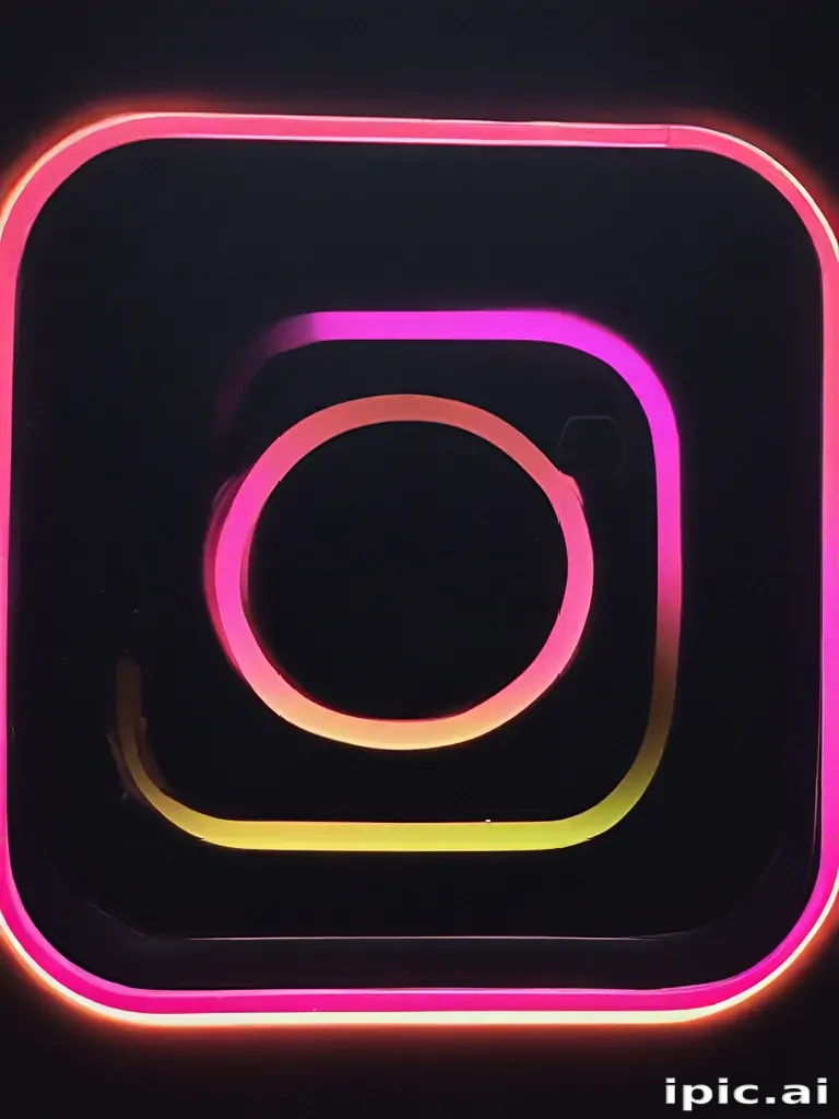 Illuminated Instagram Logo in Vibrant Neon Colors Against a Dark Background
