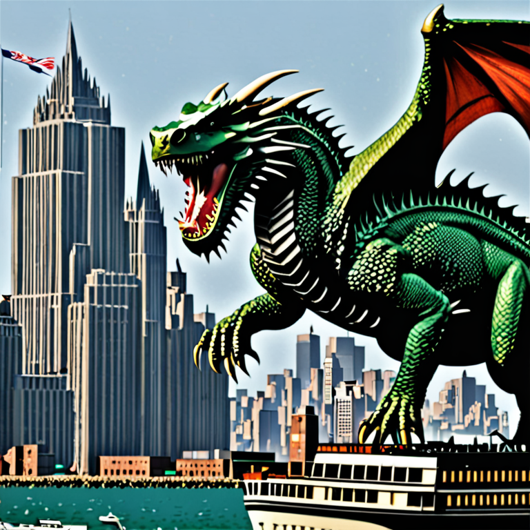 Titanic Eastern Dragon Destroying an city