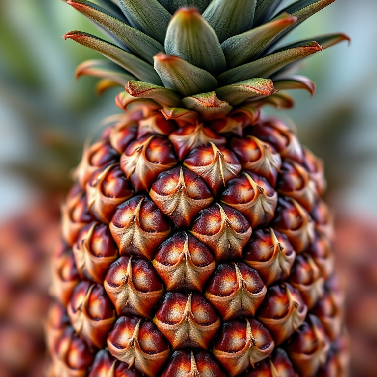 Create a highly detailed and realistic image of a pineapple with ...