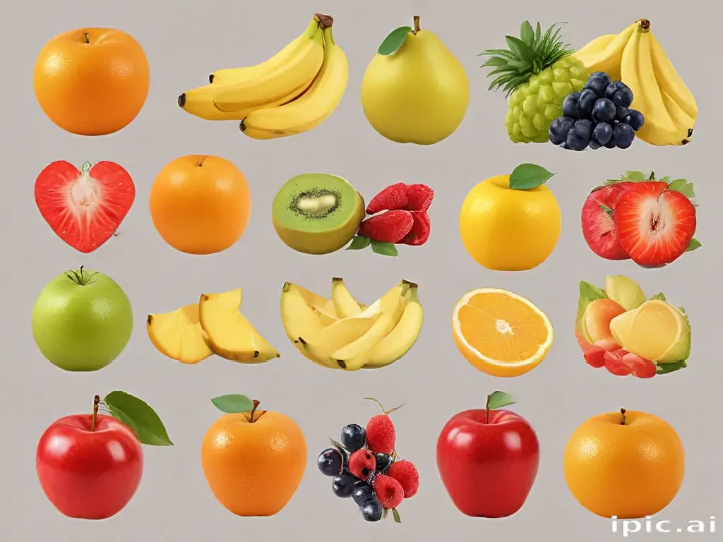 Colorful Array of Fresh Fruits Including Apples, Berries, and Bananas