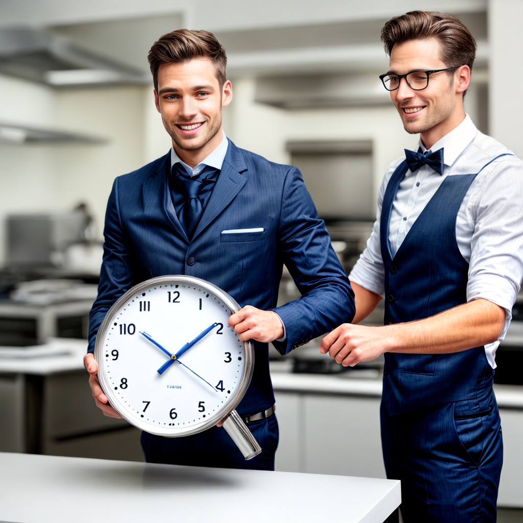 An F&b sevice waiter Holding a TIME CLOCK