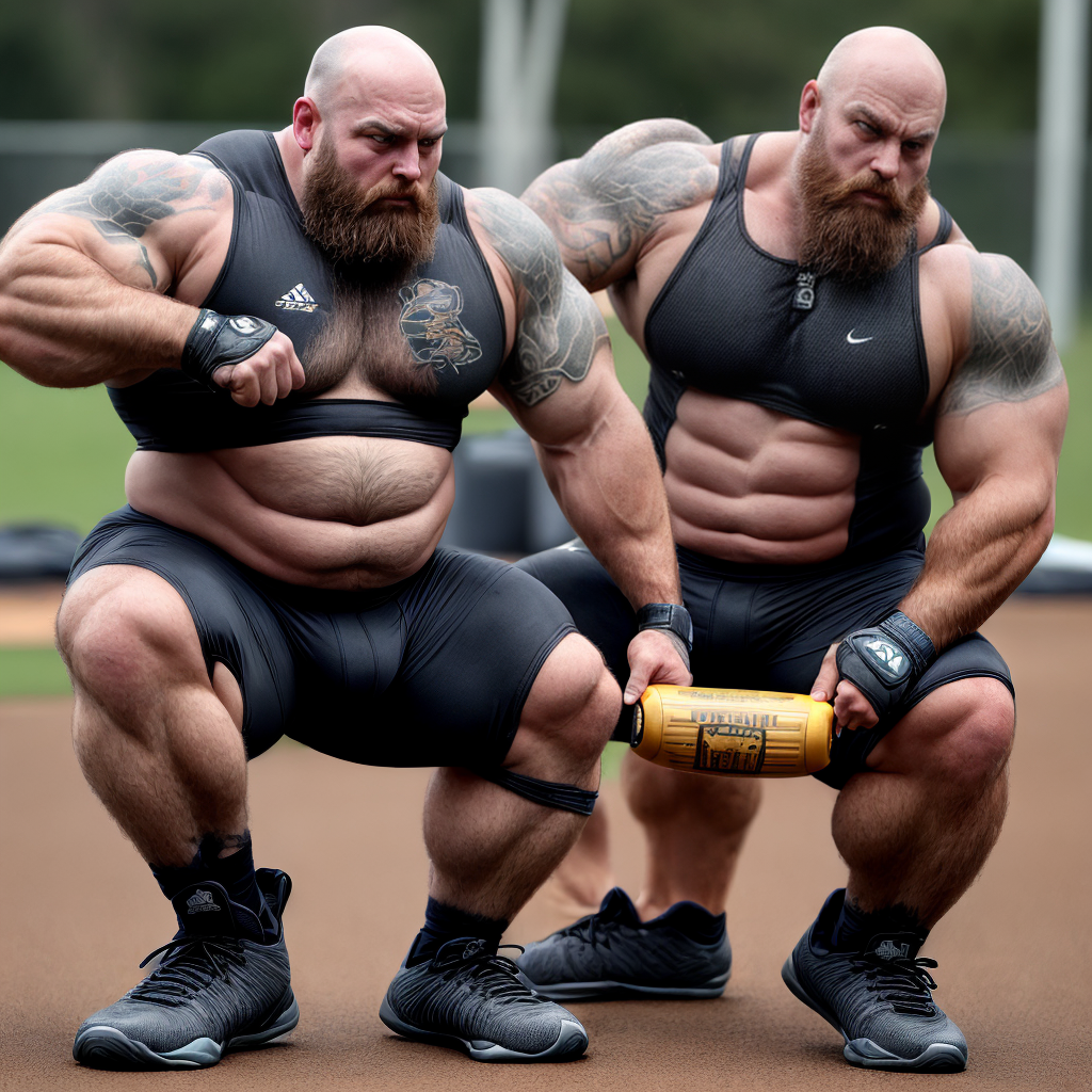 bearded bald tattooed hairy fat powerlifter cigar beer daddy watches ...