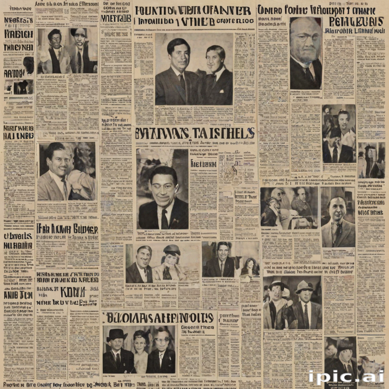 Vintage Newspaper Collage Featuring Celebrities and Notable Events from ...