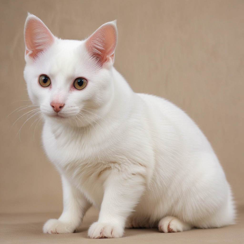 A Beautiful White Cat with Striking Eyes Sitting Gracefully on Tan ...
