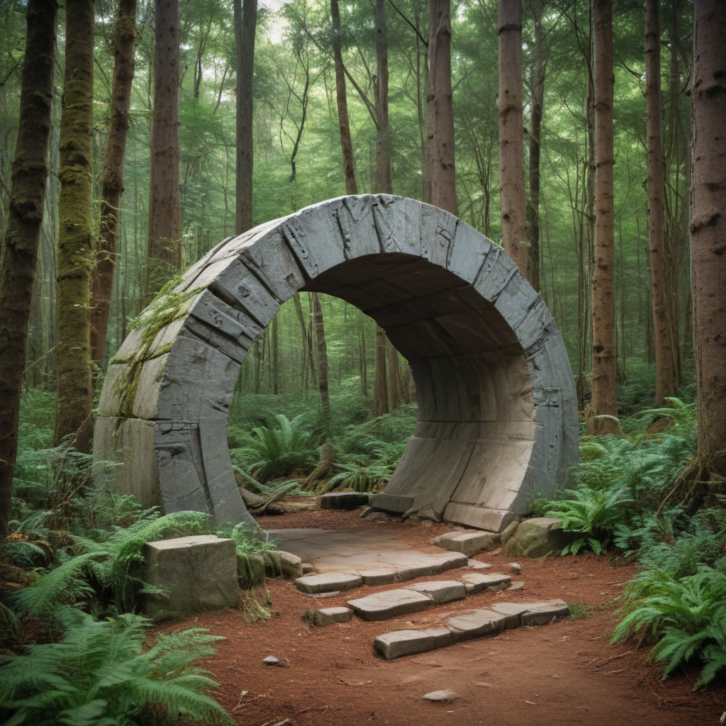 stargate atlantis style stargate in the stone base, in the forest