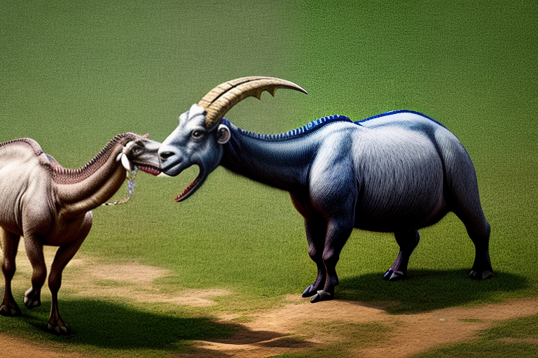 dinosaur is eating a goat