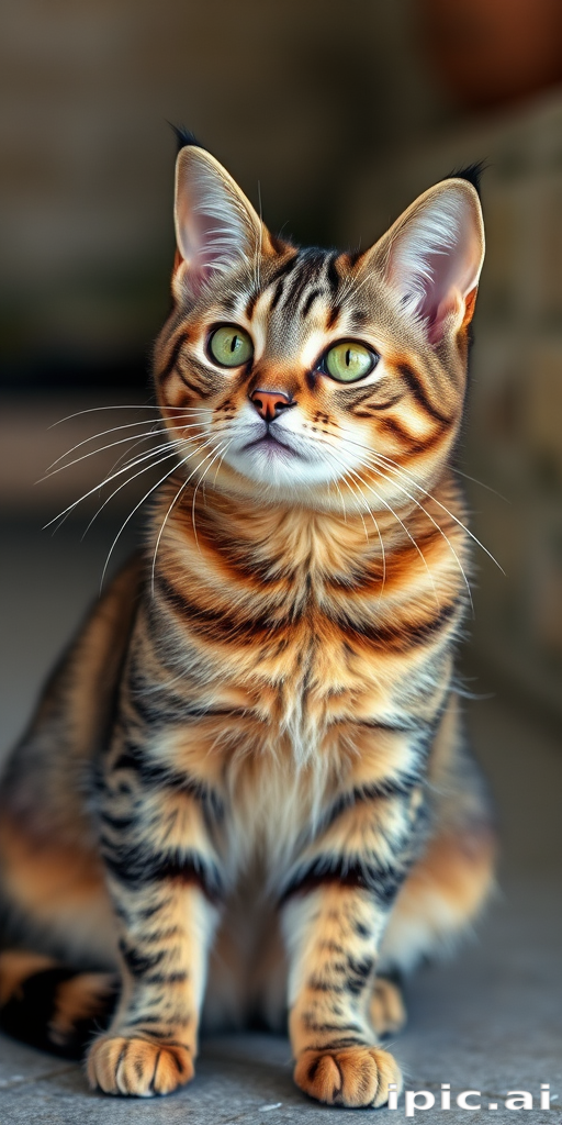 A Majestic Bengal Cat with Striking Stripes and Captivating Green Eyes