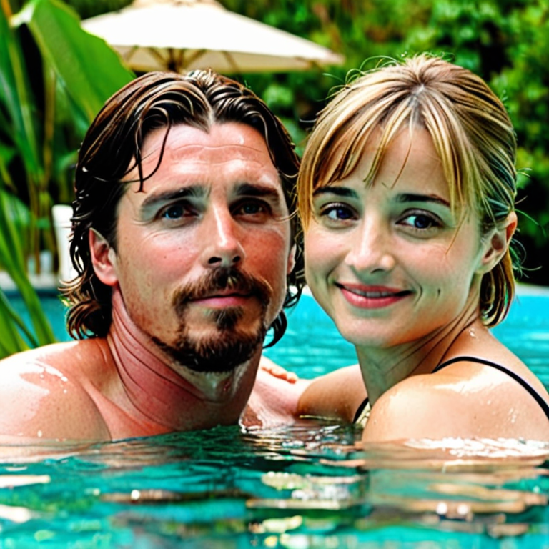 christian bale and allison mack together, in the pool, nature ...