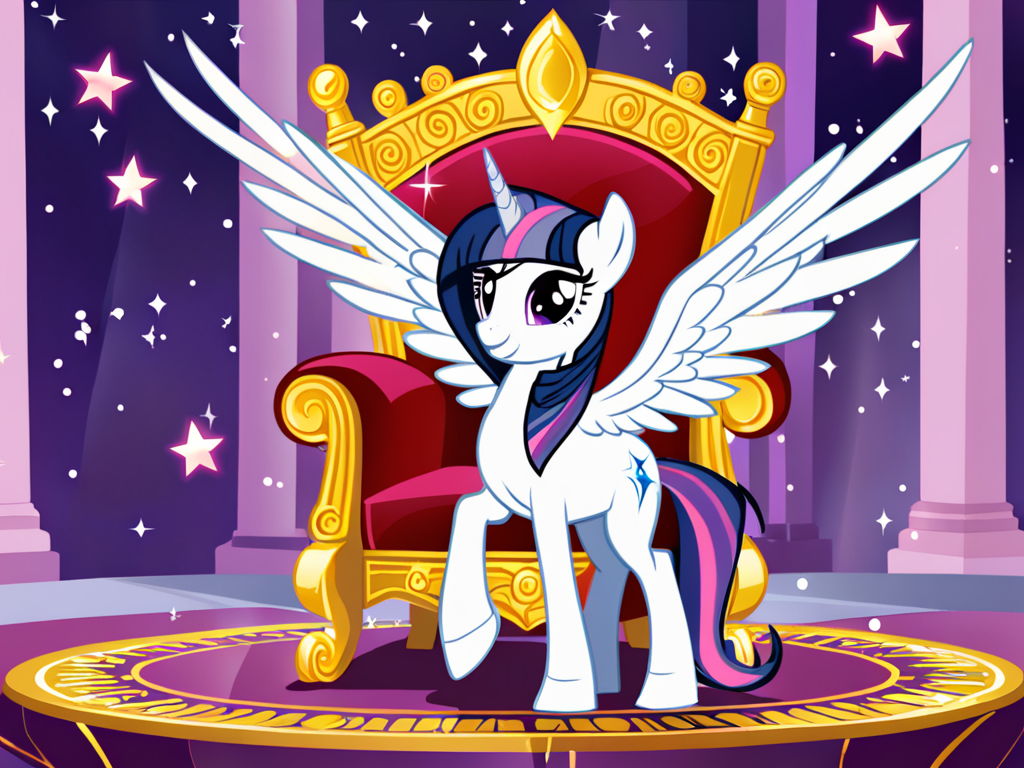 mlp pony alicorn twilight sparkel princess siting on the throne