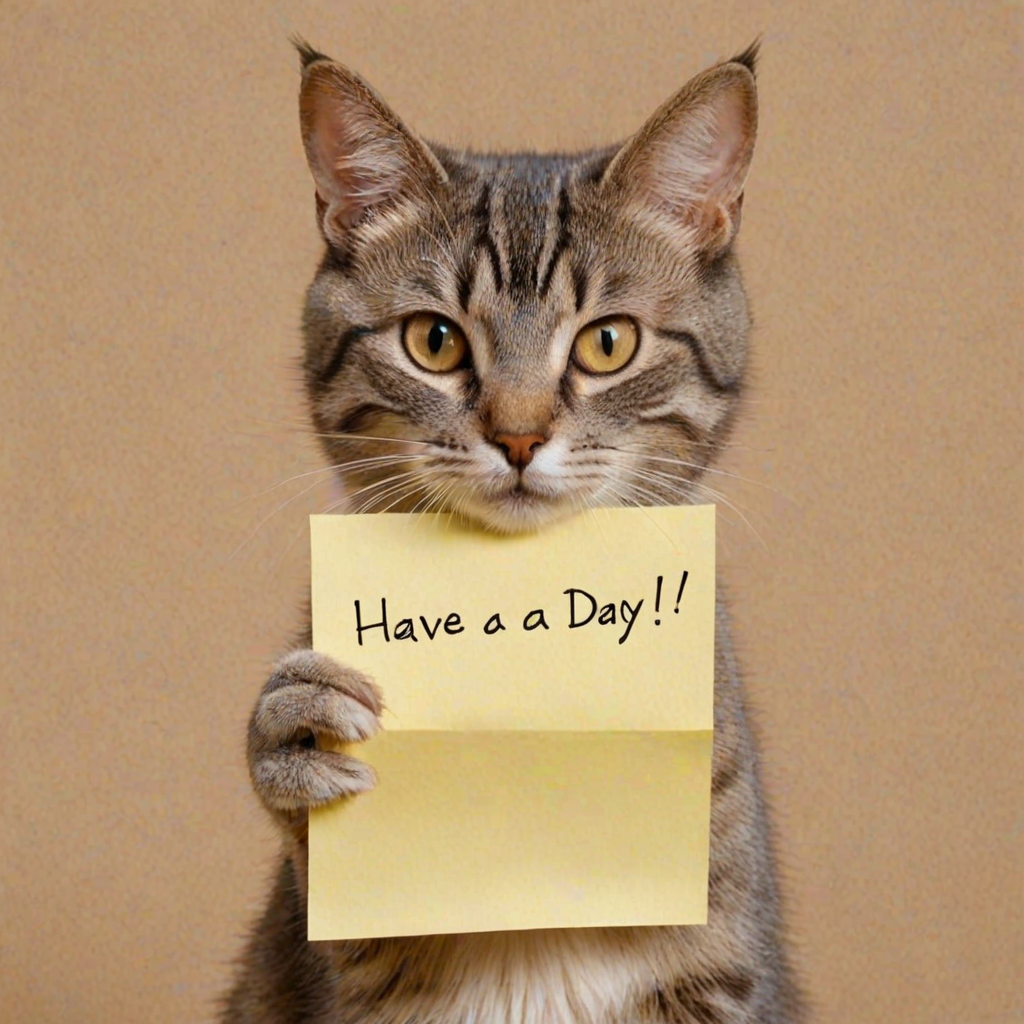 Adorable Cat Holding a Sticky Note with a Positive Message for Everyone