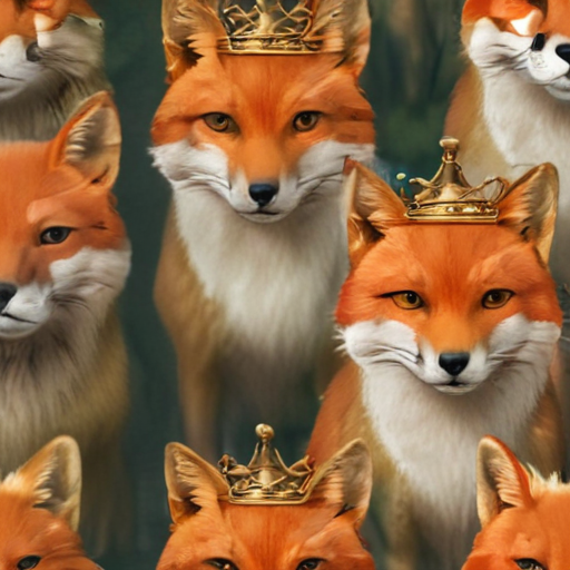 a fox with a crown and an army behind it