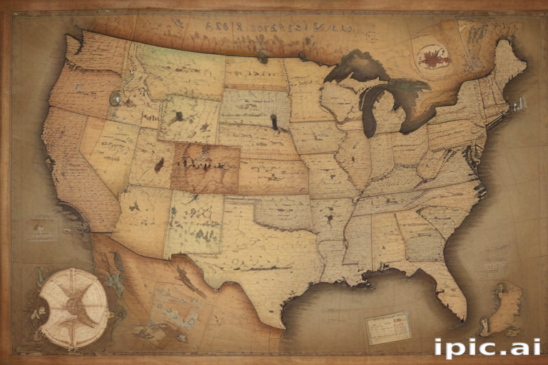Antique Map of the United States Featuring Detailed Geographic and ...
