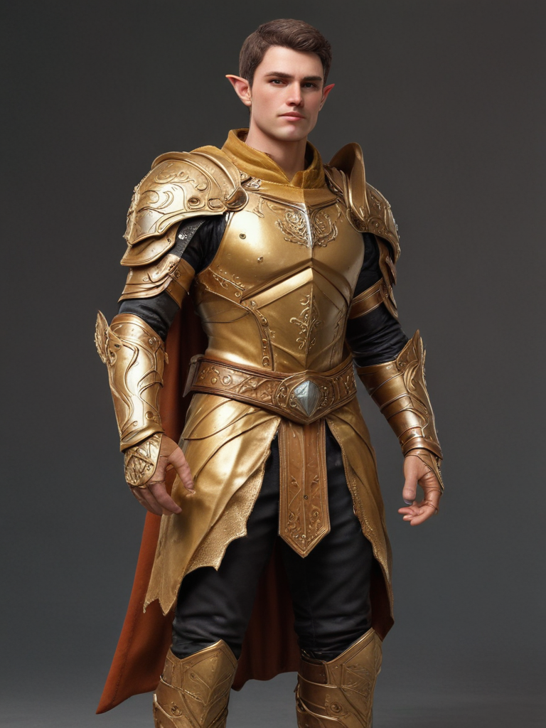 male elven in golden armor full height