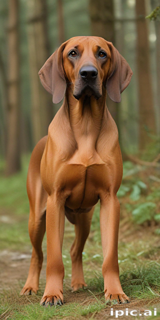 A Majestic Rhodesian Ridgeback Standing Proudly in a Lush Forest Setting.