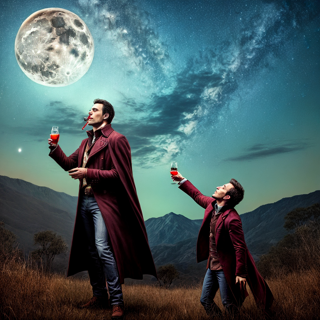 male vampire drinking blood by the full moon