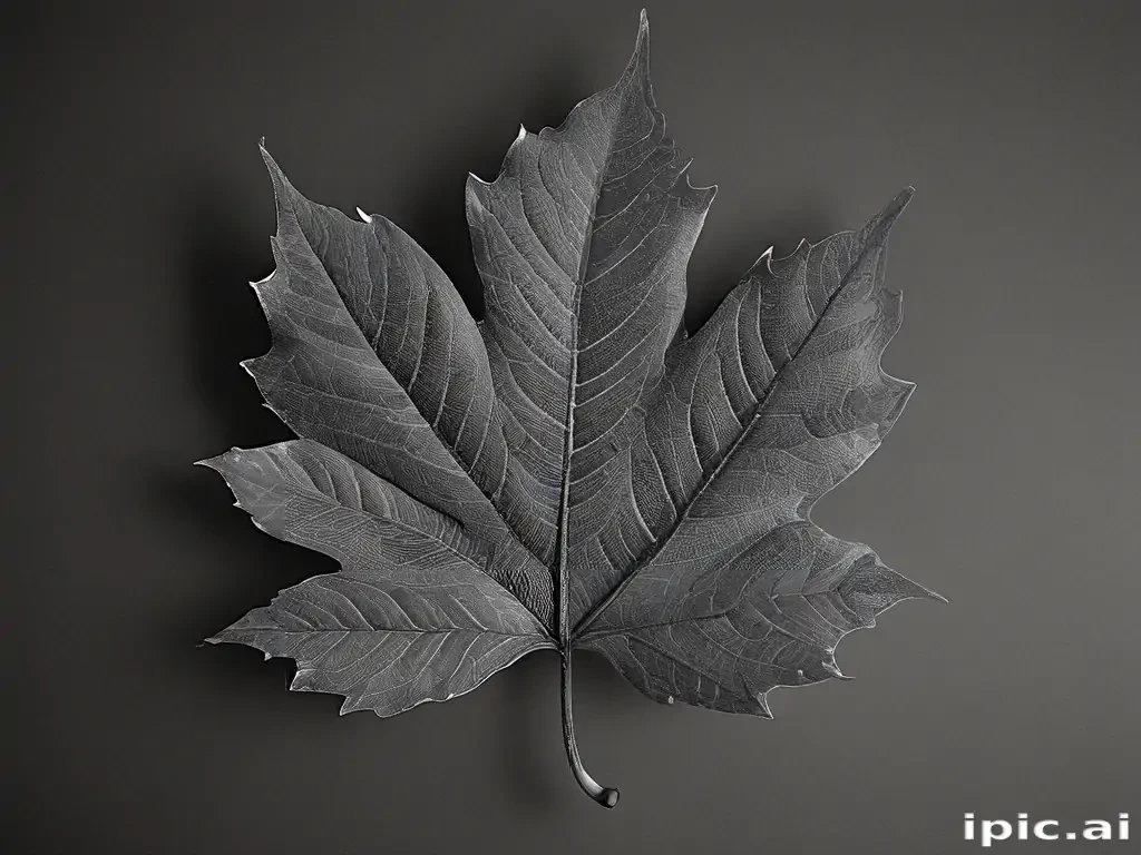 Intricate Black and White Leaf Design Against a Dark Background