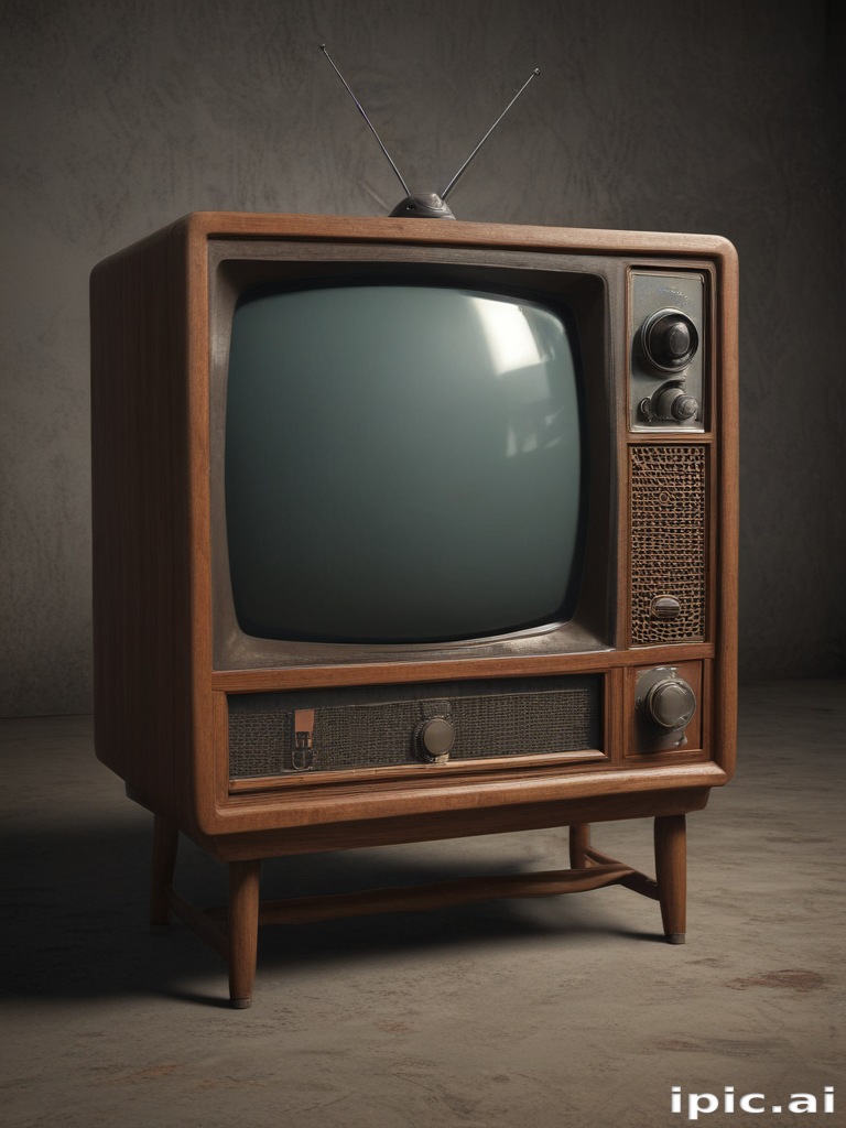 A Vintage Wooden Television Set with Antenna in a Minimalist Room.
