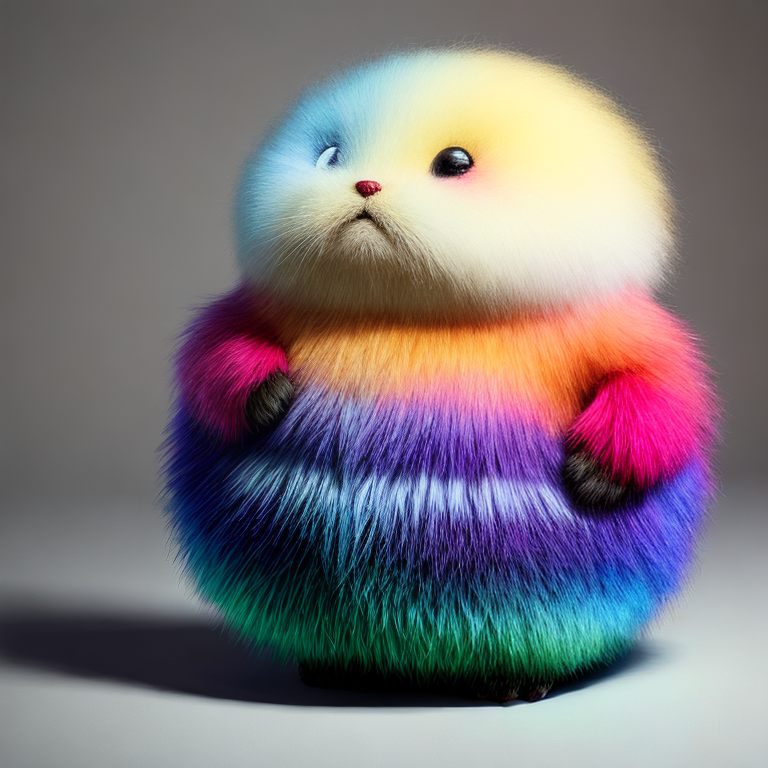 cute fluffy fat monster in a room at night