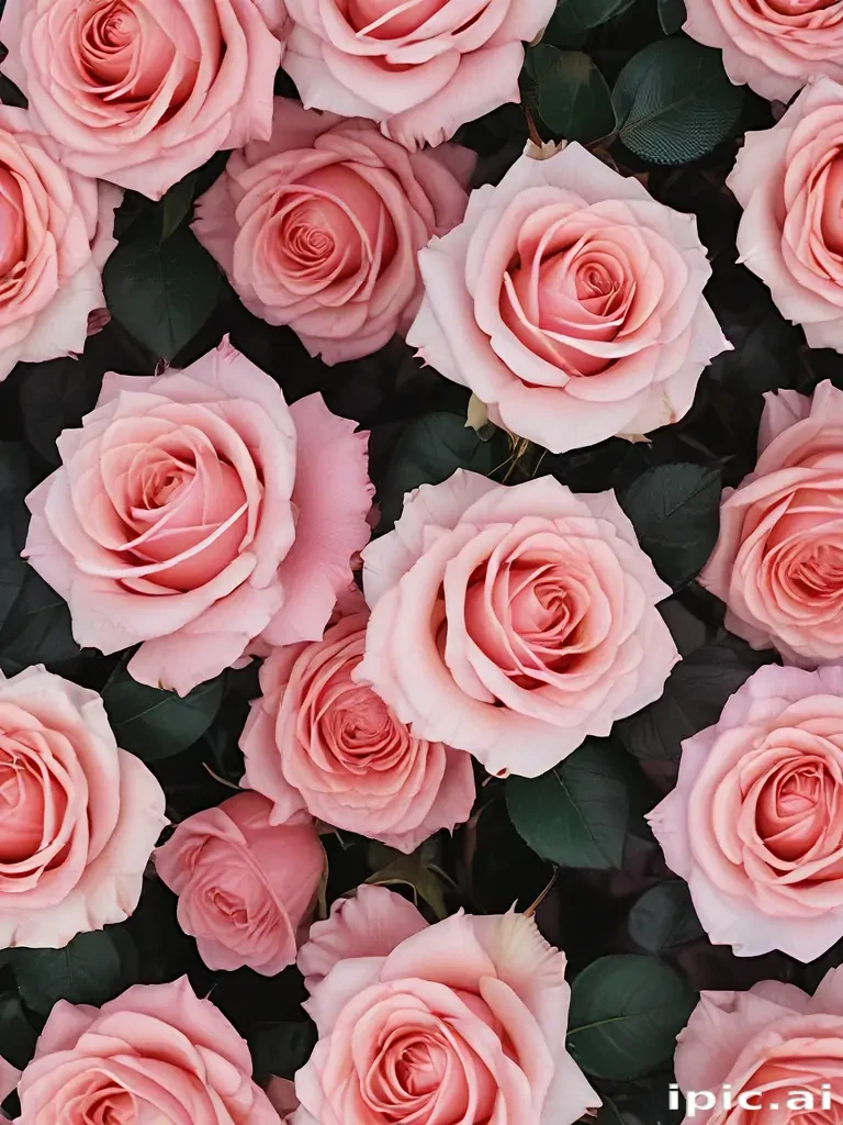 A Beautiful Arrangement of Soft Pink Roses Surrounded by Lush Green Leaves