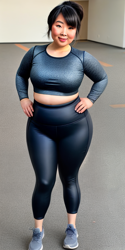 Chubby asian lady with crop top and leggings