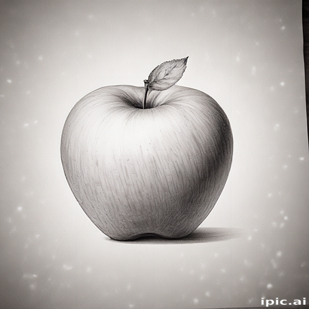 Realistic Drawing of a Single Apple with Detailed Leaf and Texture