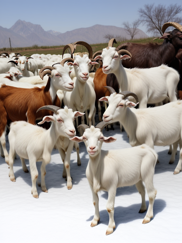A Lively Herd of Goats Grazing in a Sunlit Mountain Landscape.