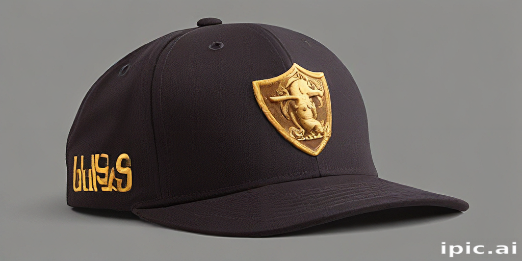 Stylish black cap featuring a prominent golden shield logo design.