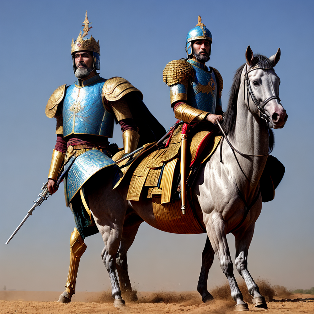 a full body photo of great cyrus, king of Iran in battle suit In the ...