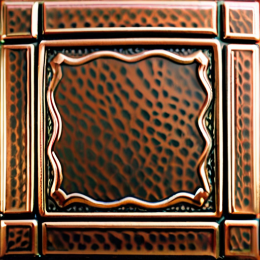 Patterned hammered copper panel full front straight on view