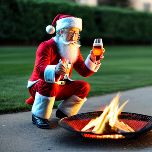 Italian Santa Claus drinking Negronis starting a campfire