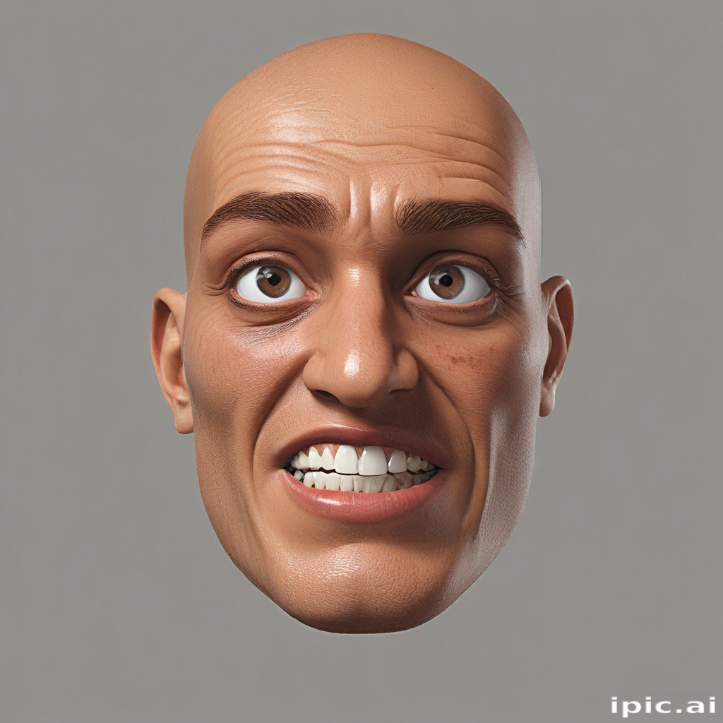 Realistic 3D Model of a Bald Man with an Expressive Facial Expression