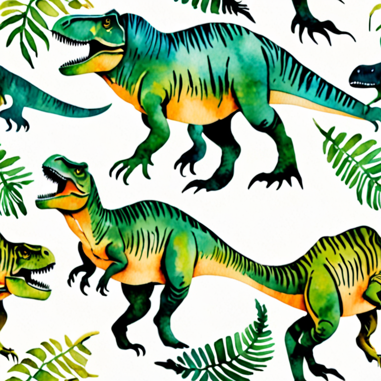 T rex, watercolor, teal and vert color