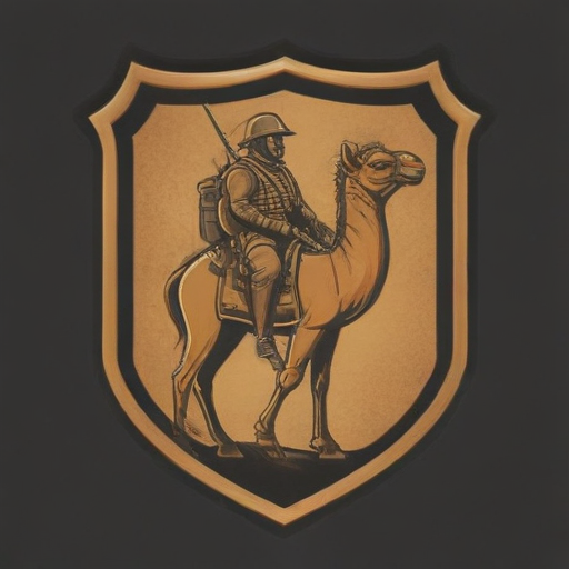 soldier with shield and sword and camel logo