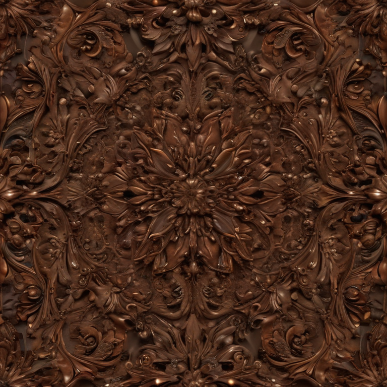 Intricate Brown Floral Design with Elegant Swirls and Textured Patterns.