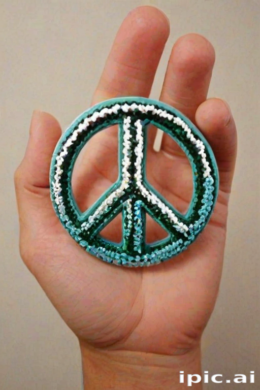 Hand Holding a Colorful Peace Symbol Made of Sparkling Gems