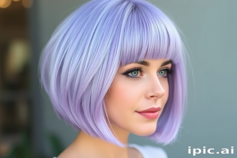 A Young Woman with a Stylish Lavender Bob Haircut and Bright Eyes.
