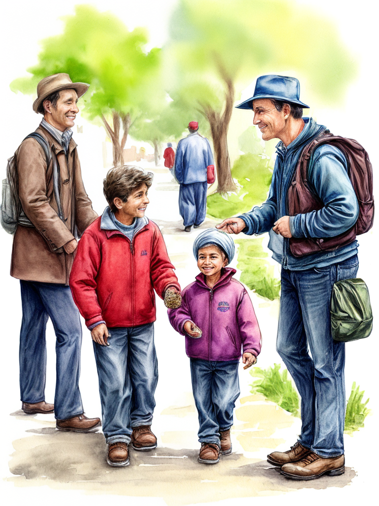 A person helping a downtrodden person on the street, giving food ...