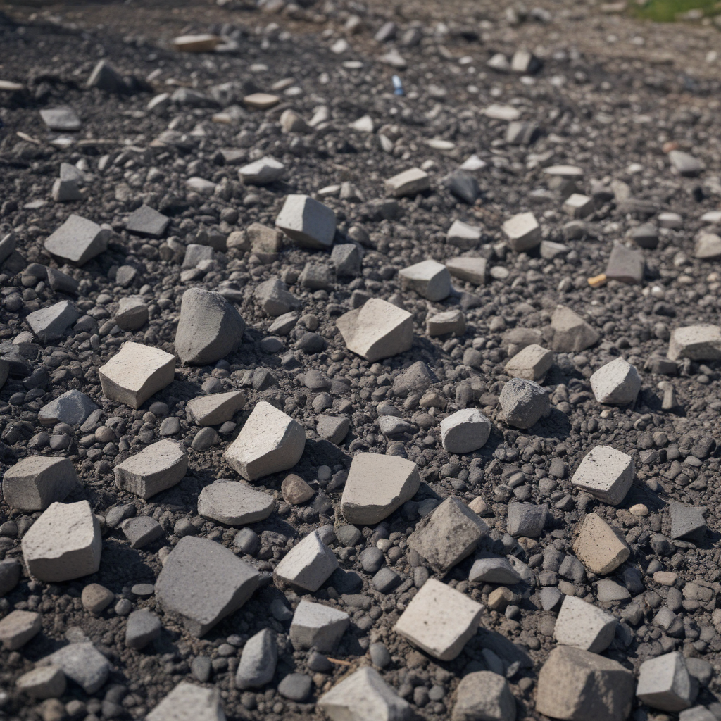 mountain of concrete rubble and tar rubble in landscape:: DOF
