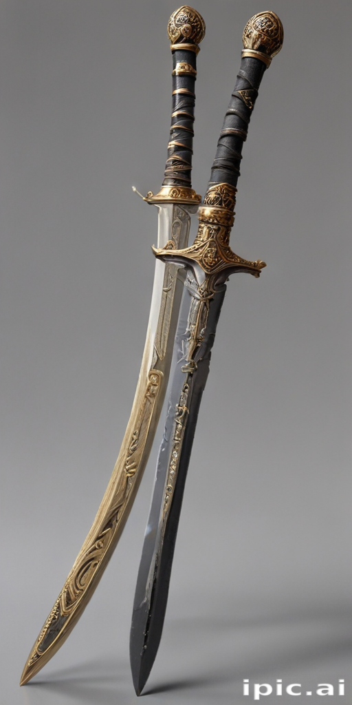 Intricately Designed Dual Swords with Ornate Hilts and Elaborate Blades